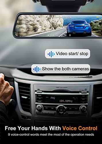 ThiEYE 4K Mirror Dash Camera 10'' Touch Screen, Carview 4 Dual Dash Cameras Front and Rear Lens,Super Night Vision,Parking Monitoring,Reversing Assistance, Voice Control & GPS