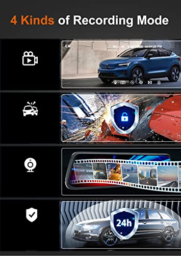 ThiEYE 4K Mirror Dash Camera 10'' Touch Screen, Carview 4 Dual Dash Cameras Front and Rear Lens,Super Night Vision,Parking Monitoring,Reversing Assistance, Voice Control & GPS