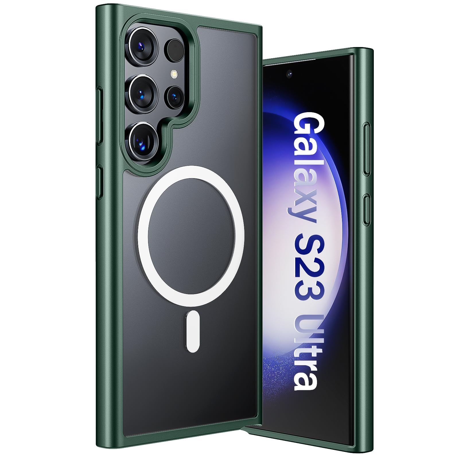ANNGELAS for Samsung Galaxy S23 Ultra Mag-safe Case,Slim Shockproof Protective Cover with Magnetic,Frosted Hard Back Soft Silicone TPU Bumper Phone Case Compatible Galaxy S23 Ultra 6.8inch,Matte Green