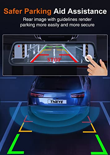 ThiEYE 4K Mirror Dash Camera 10'' Touch Screen, Carview 4 Dual Dash Cameras Front and Rear Lens,Super Night Vision,Parking Monitoring,Reversing Assistance, Voice Control & GPS