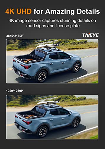 ThiEYE 4K Mirror Dash Camera 10'' Touch Screen, Carview 4 Dual Dash Cameras Front and Rear Lens,Super Night Vision,Parking Monitoring,Reversing Assistance, Voice Control & GPS
