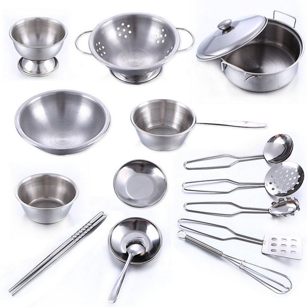 ☀ Dergo ☀Toy,Play house game ,16 Pcs Set Kids Play House Kitchen Toys Cookware Cooking Utensils Pots Pans Gift