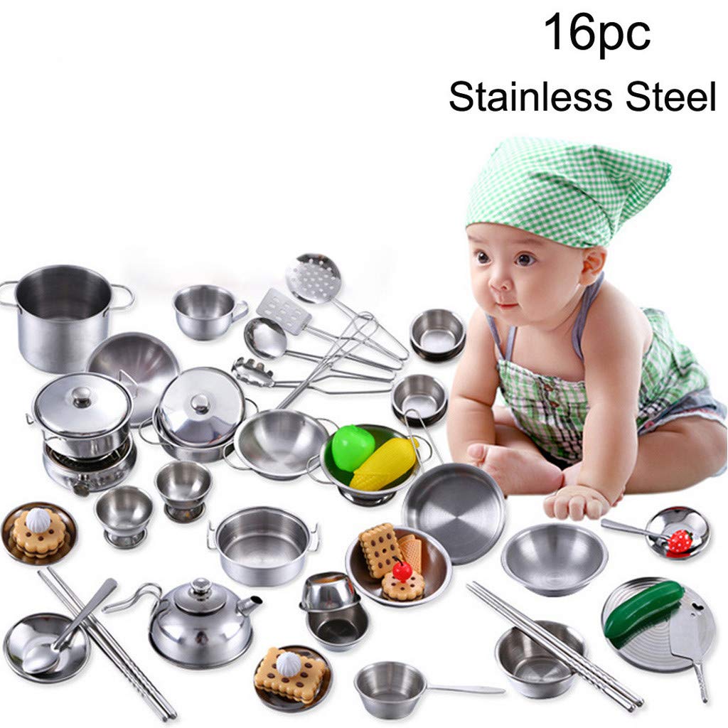 ☀ Dergo ☀Toy,Play house game ,16 Pcs Set Kids Play House Kitchen Toys Cookware Cooking Utensils Pots Pans Gift