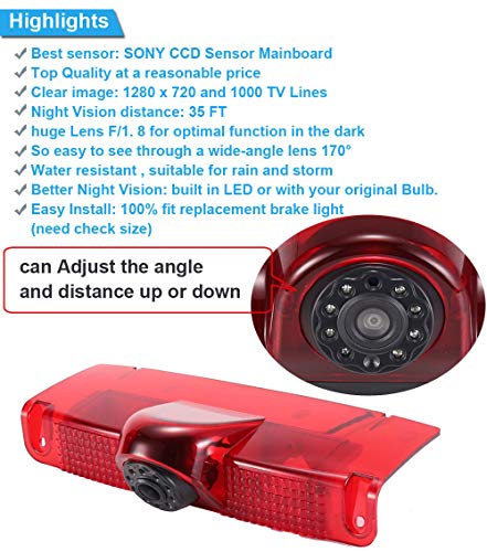 Navinio Super HD 1280*720 Pixels Car Third Roof Top Mount Brake Lamp Camera Brake Light Rear View Backup Camera for Chevrolet Express GMC Savana Vans Exporer Vans Cargo Reverse Parking Camera