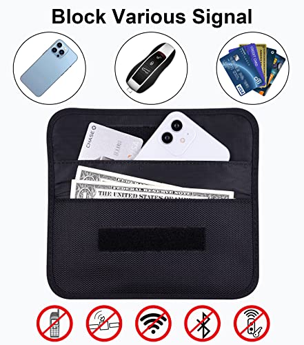 Wisdompro Faraday Bag, RFID Signal Blocking Bag Shielding Cage Pouch Wallet Case for Cell Phone Privacy Protection and Car Key FOB, Anti-Tracking, Anti-Spying Case Blocker - Black