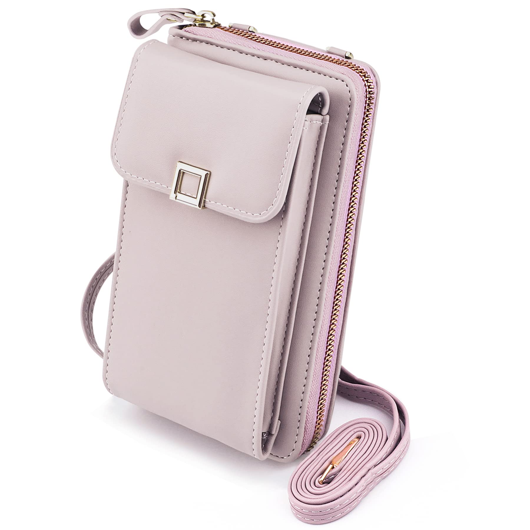 Ndsox Small Crossbody Bag Cell Phone Purse for Women, PU Leather Mini Messenger Shoulder Handbag Wallet with Credit Card Slots for Travel Vacation Daily, Light Purple
