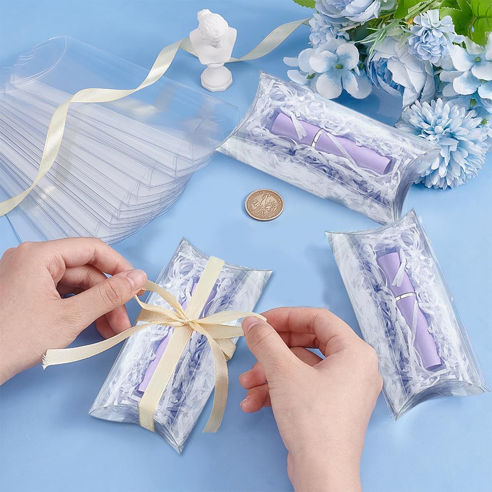 BENECREAT 30 Packs Clear Plastic Pillow Favor Box Candy Treat Gift Box for Wedding Party Packing Box, Over Size - 5.5x2.5x1