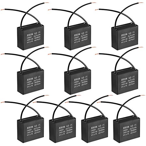 uxcell Ceiling Fan Capacitor CBB61 2uF 450V AC 2 Wires Metalized Polypropylene Film Capacitors 36.5x16x29.5mm for Water Pump Motor Generator, Pack of 10