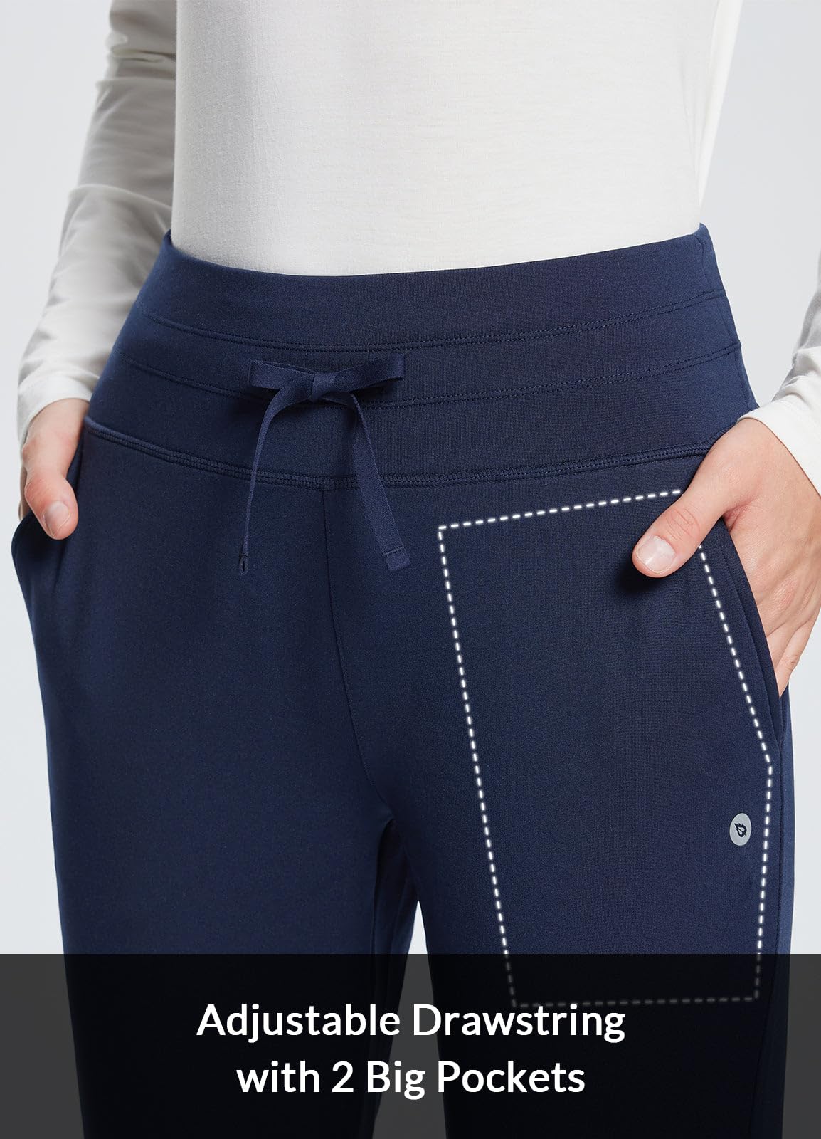 BALEAF Women's Fleece Lined Pants High Waisted Sweatpants Winter Thermal Leggings Ski Hiking Joggers 2 Pack Black/Blue M