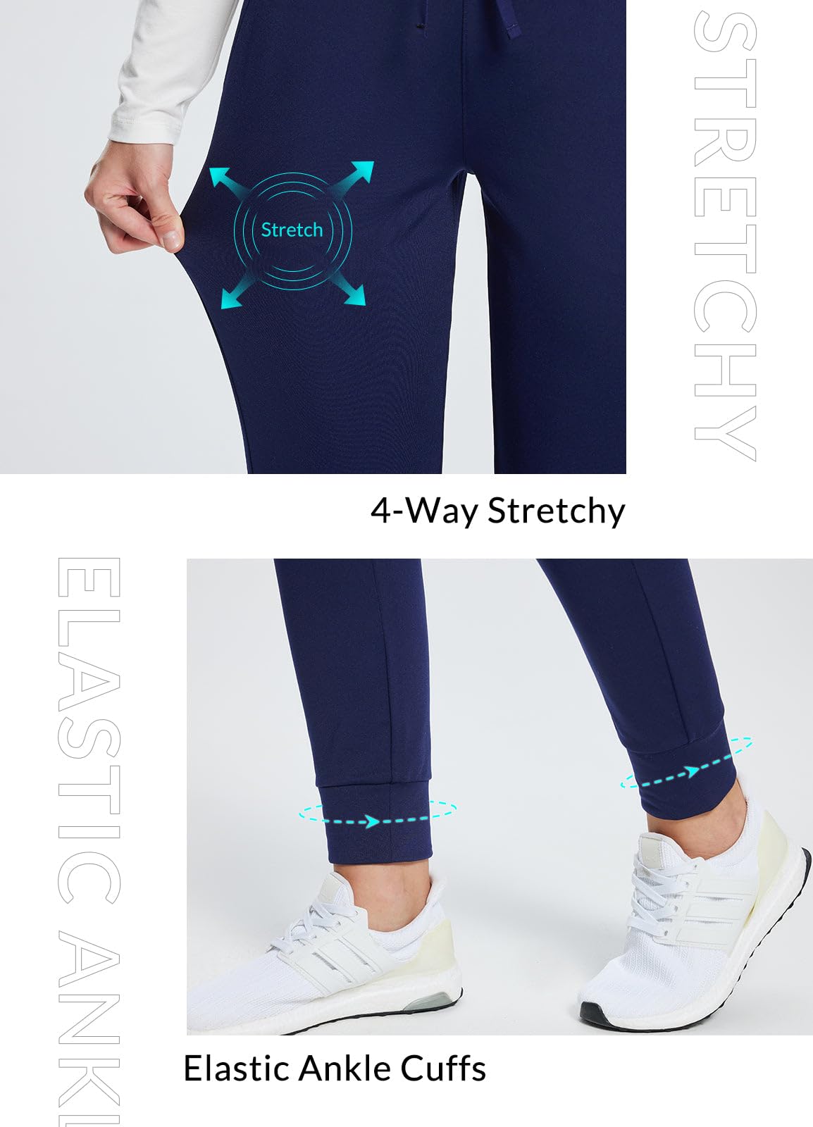 BALEAF Women's Fleece Lined Pants High Waisted Sweatpants Winter Thermal Leggings Ski Hiking Joggers 2 Pack Black/Blue M