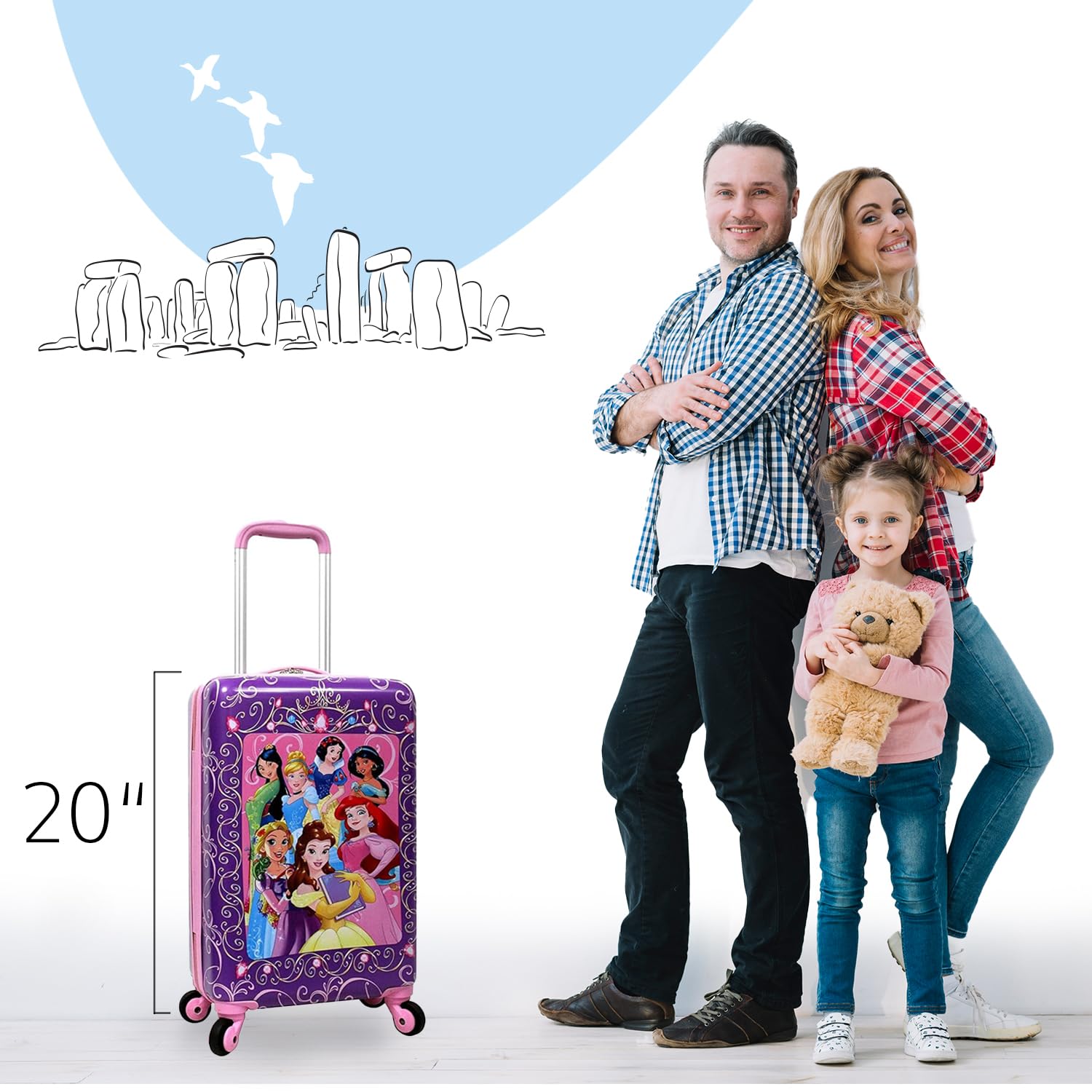 luggage 20 inch Disney Princess Hard-Sided Rolling Spinners Carry-On Tween Travel Trolley Suitcase for Kids