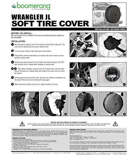 Boomerang - 32" Soft JL Tire Cover for Jeep Wrangler JL (with Back-up Camera) - Sport & Sahara (2018-2021) - Black Denim Vinyl - Integrated Camera Hood