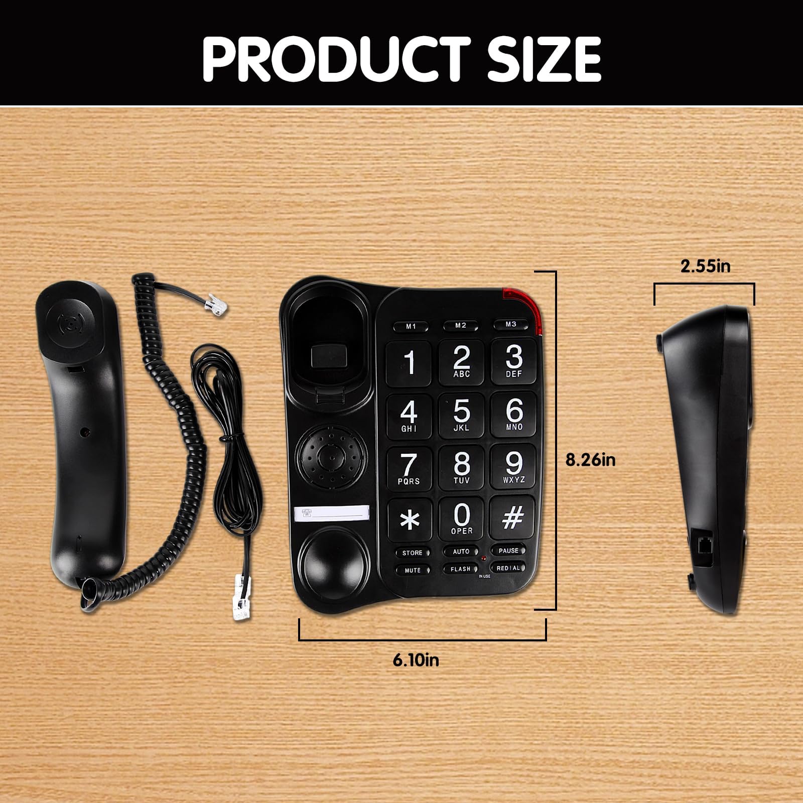 Large Key Wired Telephone, Corded Landline Telephone- Volume Adjustable Speakerphone Landline, Clear Font Big Button Landline Phones, Corded Landline Telephone