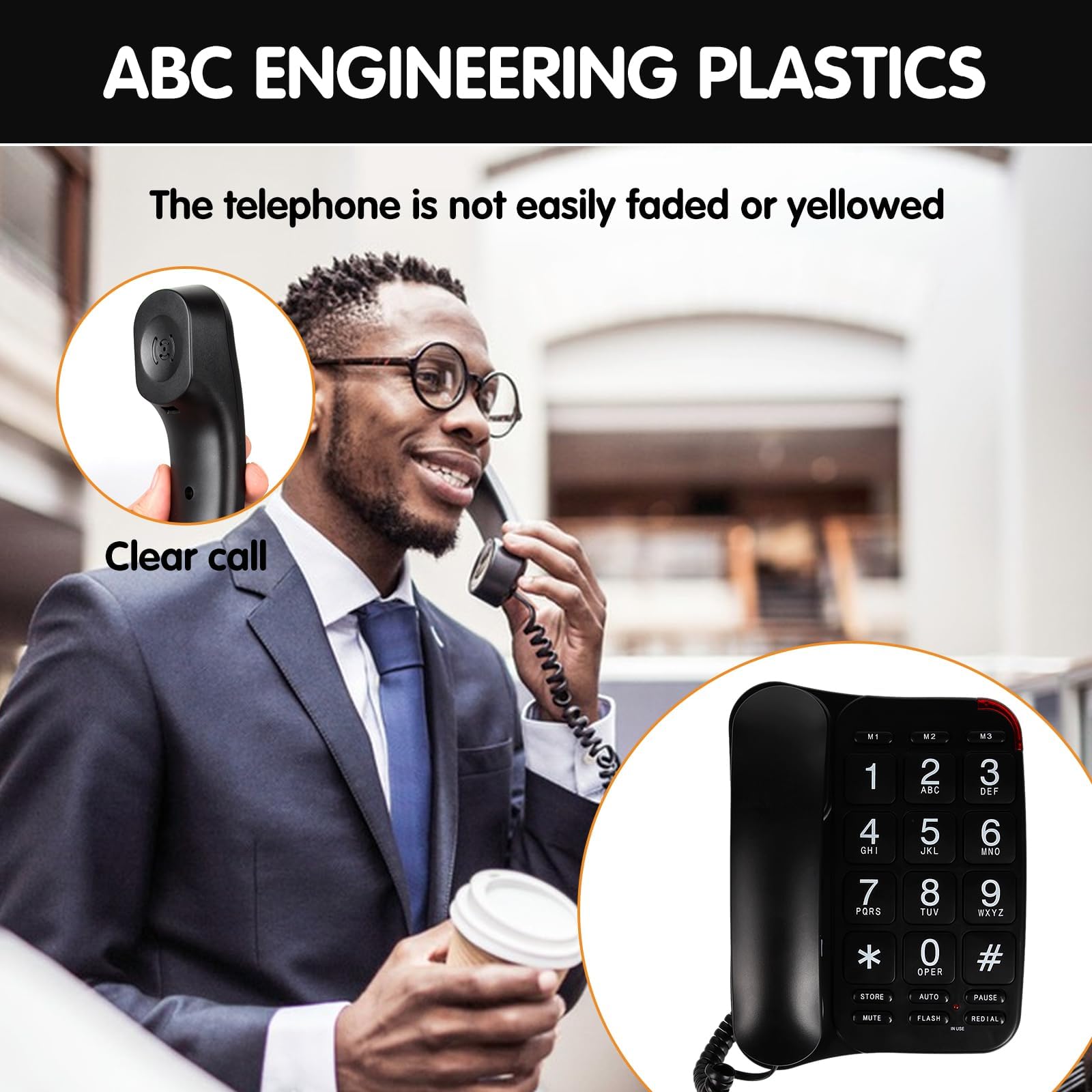 Large Key Wired Telephone, Corded Landline Telephone- Volume Adjustable Speakerphone Landline, Clear Font Big Button Landline Phones, Corded Landline Telephone