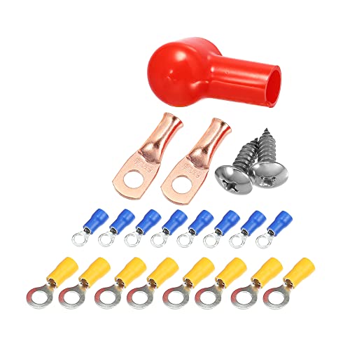 X AUTOHAUX 1 Set 3/8" Power Distribution Block 8 Point Bus Bar 18 Screws Terminal Block with Cover for Boat Car Marine Battery Junction Block Plastic Metal Red