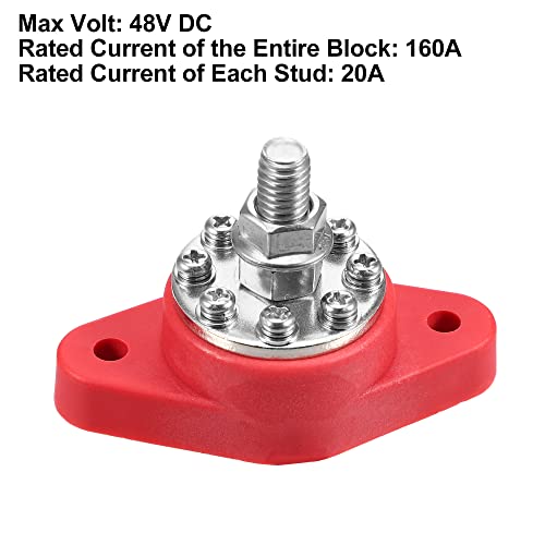X AUTOHAUX 1 Set 3/8" Power Distribution Block 8 Point Bus Bar 18 Screws Terminal Block with Cover for Boat Car Marine Battery Junction Block Plastic Metal Red