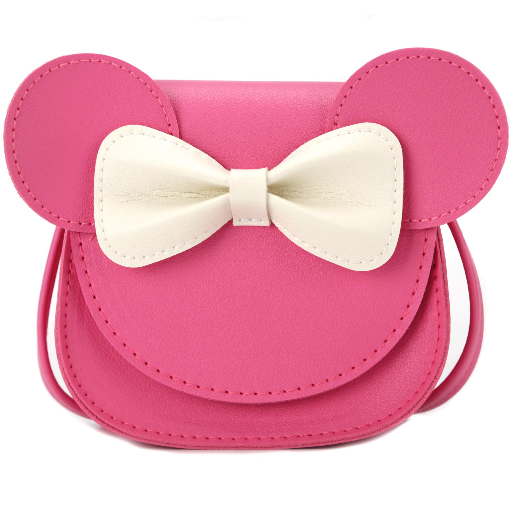 Ondeam Little Mouse Ear Bow Crossbody Purse,PU Shoulder Handbag for Kids Girls Toddlers(Rose Pink)