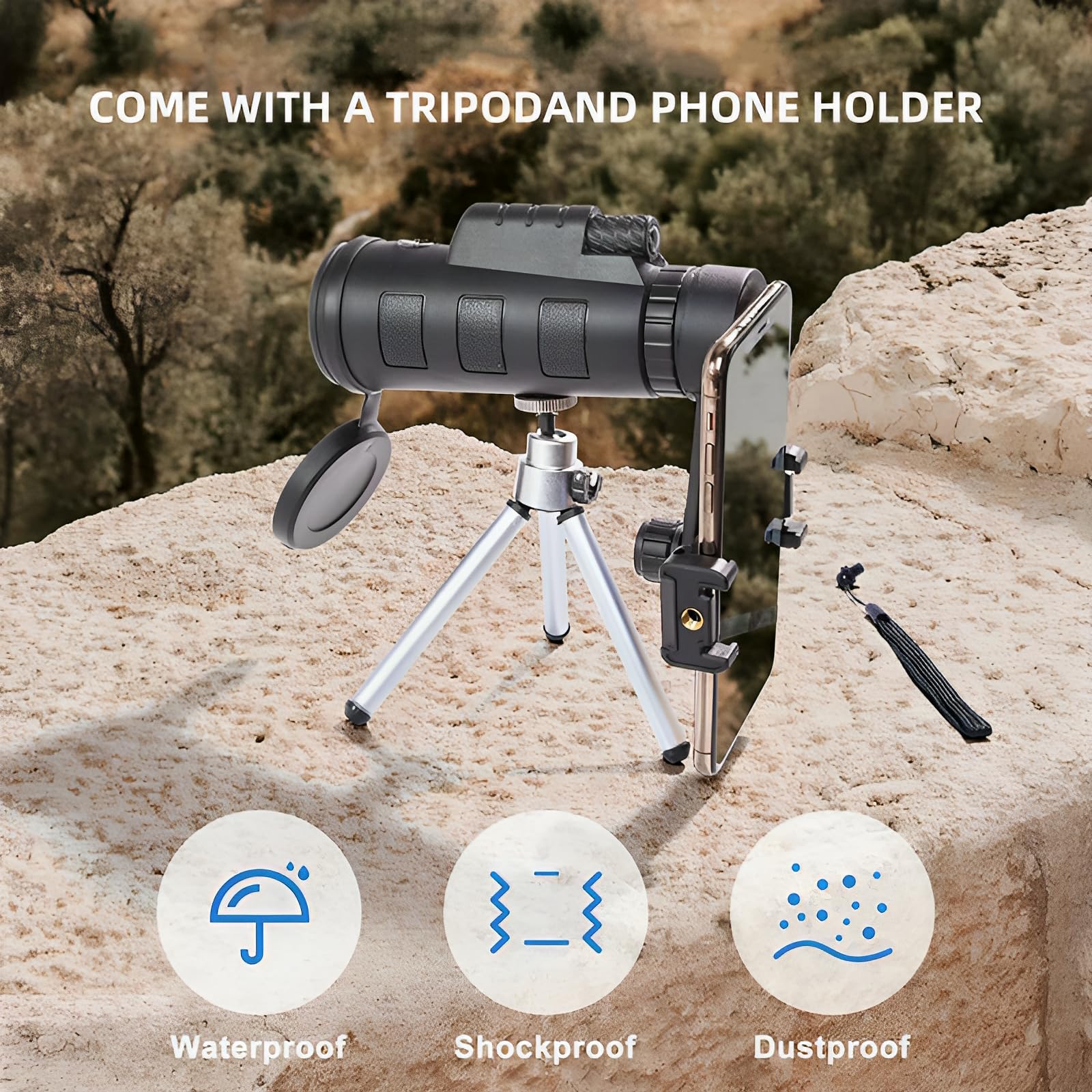 New 2023 Monocular Telescope for Smartphone,High Power Monocular with Smartphone Adapter and Sturdy Tripod, BAK4 Prism Monocular for Boating/Yachting/Sports/Bird Watching/Auto Racing/Hunting/Trevel