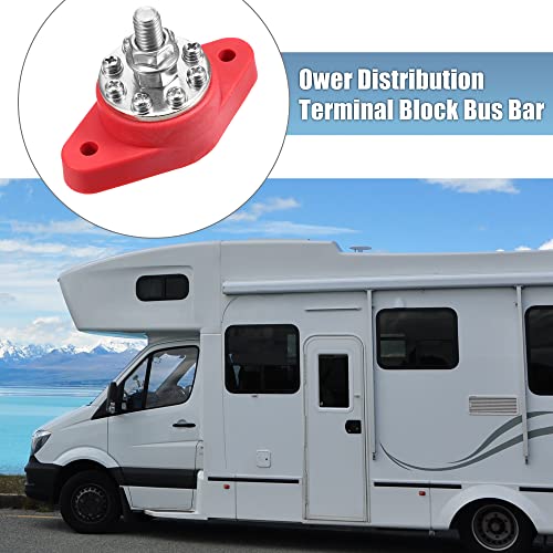 X AUTOHAUX 1 Set 3/8" Power Distribution Block 8 Point Bus Bar 18 Screws Terminal Block with Cover for Boat Car Marine Battery Junction Block Plastic Metal Red