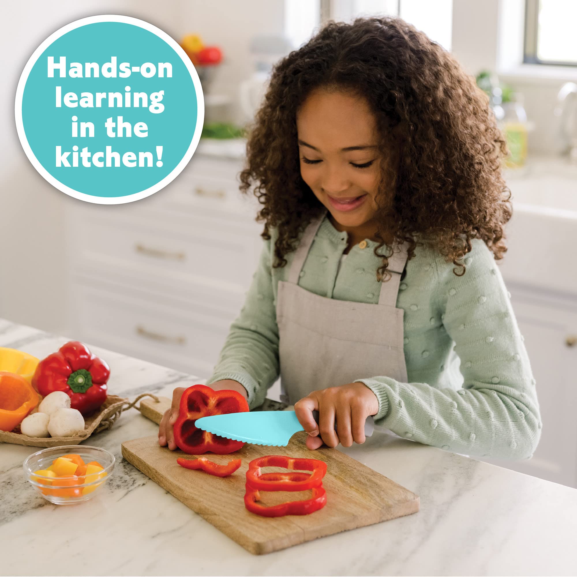 Playful Chef: Safety Knife Set for Kids โ 3 Knives Plastic Blades with Serrated Edges โ Safe for Little Hands, Ages 5 & up - Dishwasher Safe