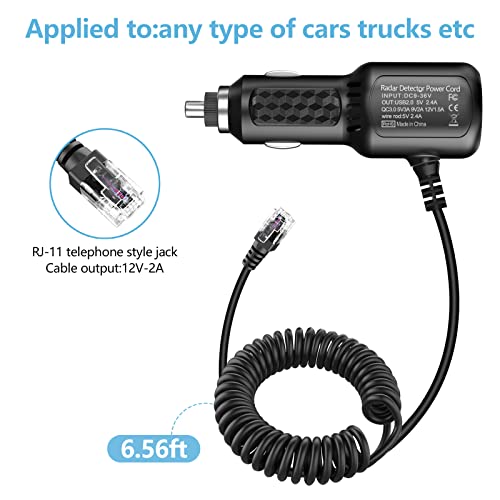 Radar Detector Power Cord,for Uniden Escort Valentine Beltronics Passport Cobra etc Radar Detector,with Dual USB QC3.0 Quick Charger (RJ11)