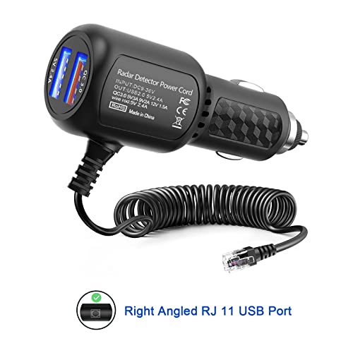 Radar Detector Power Cord,for Uniden Escort Valentine Beltronics Passport Cobra etc Radar Detector,with Dual USB QC3.0 Quick Charger (RJ11)