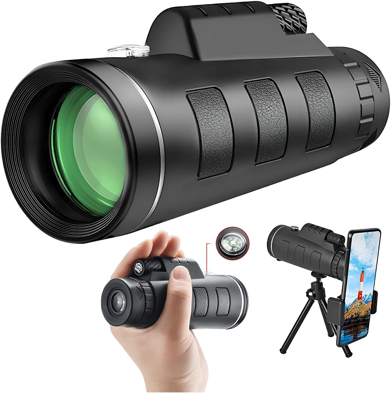 New 2023 Monocular Telescope for Smartphone,High Power Monocular with Smartphone Adapter and Sturdy Tripod, BAK4 Prism Monocular for Boating/Yachting/Sports/Bird Watching/Auto Racing/Hunting/Trevel