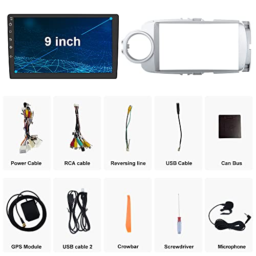 Car Radio Stereo Android 11 for Toyota Yaris 2011 2012 2013 2014 9 inch Touch Screen with Apple CarPlay Andriod Auto and WiFi GPS Navigation DSP Bluetooth