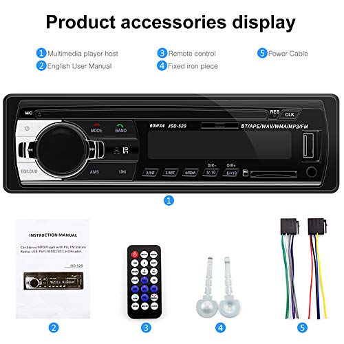 PolarLander Car Radio Audio USB/SD/MP3 Player Receiver Bluetooth Hands-Free with Remote Control Black 1 Din