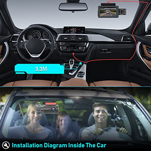 Dash Cam Front and Rear, Dash Camera for Cars 1080P Full HD Dual Dashboard Camera Recorder 3" IPS Screen in Car Camera Night Vision,Motion Detection Parking Monitor G-Sensor+ 32G SD Card