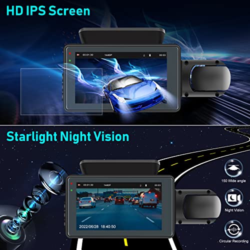 Dash Cam Front and Rear, Dash Camera for Cars 1080P Full HD Dual Dashboard Camera Recorder 3" IPS Screen in Car Camera Night Vision,Motion Detection Parking Monitor G-Sensor+ 32G SD Card