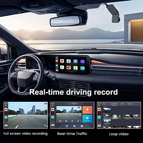 CarlinKit Dash Cam with Wireless CarPlay & Wireless Android Auto Adapter Dash Camrea, 4G+64G, Built in GPS, Support YouTube, Netflix