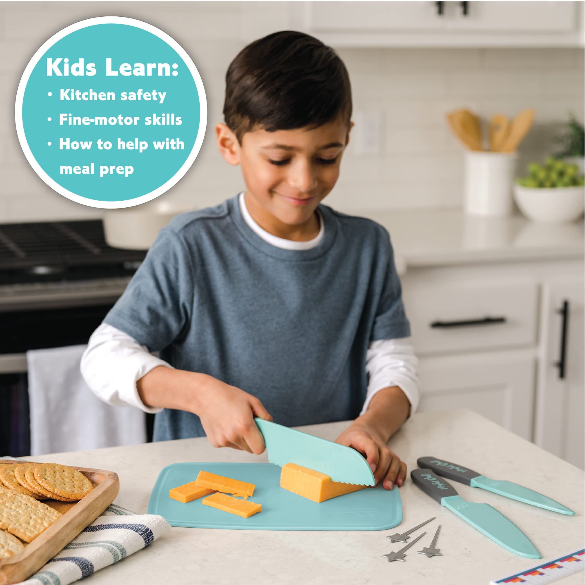 Playful Chef: Safety Knife Set for Kids โ 3 Knives Plastic Blades with Serrated Edges โ Safe for Little Hands, Ages 5 & up - Dishwasher Safe
