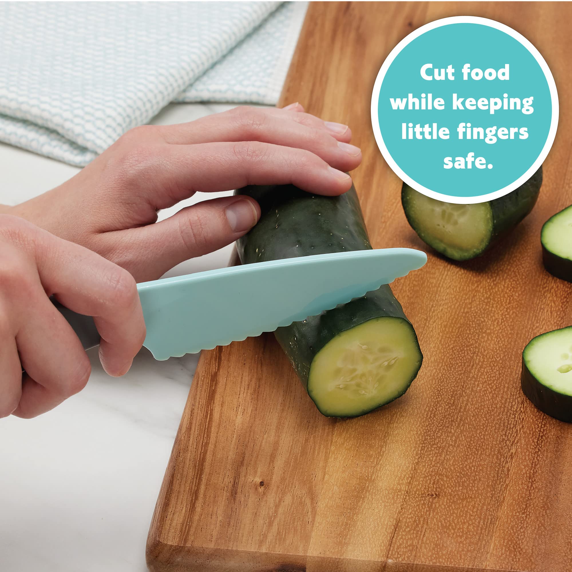 Playful Chef: Safety Knife Set for Kids โ 3 Knives Plastic Blades with Serrated Edges โ Safe for Little Hands, Ages 5 & up - Dishwasher Safe