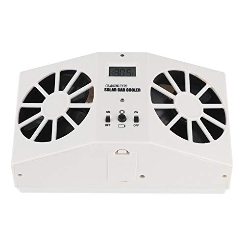 Fydun Solar Power Car Exhaust Fan with Two Air Vent Outlets Exhaust Fan Radiator Cooling Ventilation for Car, White