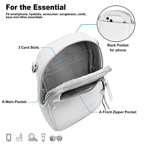 befen Small Genuine Leather Crossbody Bag Wallet purse with Cell Phone Pocket for Women White