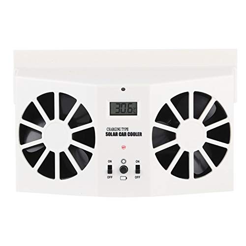 Fydun Solar Power Car Exhaust Fan with Two Air Vent Outlets Exhaust Fan Radiator Cooling Ventilation for Car, White