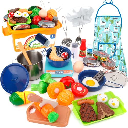 Holycco Pretend Play Kitchen Accessories Toys for Kids, Stainless Steel Play Pots and Pans Sets for Kids, Kids Kitchen Playset Accessories, Birthday Gift Toys for Girls Boys Ages 4 5 6 7 8