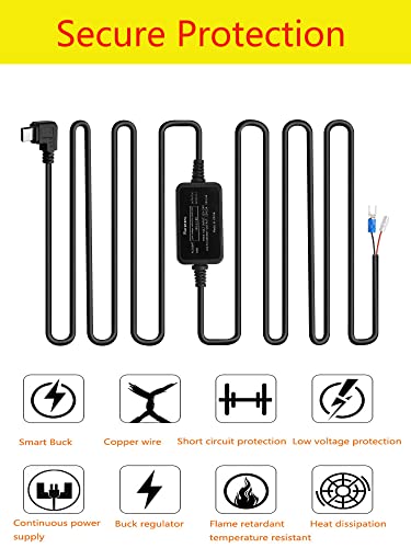 Dashcam Hardwiring Kit Mini USB Hard Wire Kit Compatible with Vantrue N2 Pro, N2, T2, N1 Pro, X4, M2,S1 Car Dash Camera Charger Cable Power Cord Power Supply, 4 Fuse Tap Cable and Installation Tool