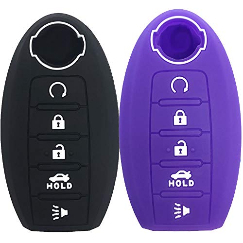 Key Fob Cover Silicone 5 Buttons Smart Car Key Case Protector Compatible with 2020 2019 2018 2017 2016 2015 2014 2013 Nissan Armada Murano Rogue Maxima Altima Sedan Pathfinder KR5S (Black Purple)
