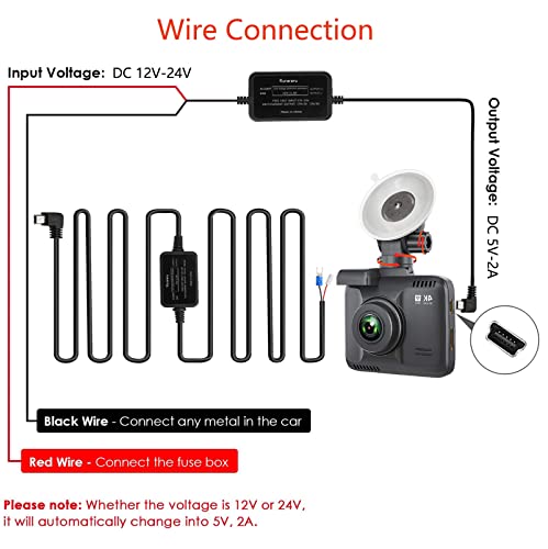 Dashcam Hardwiring Kit Mini USB Hard Wire Kit Compatible with Vantrue N2 Pro, N2, T2, N1 Pro, X4, M2,S1 Car Dash Camera Charger Cable Power Cord Power Supply, 4 Fuse Tap Cable and Installation Tool