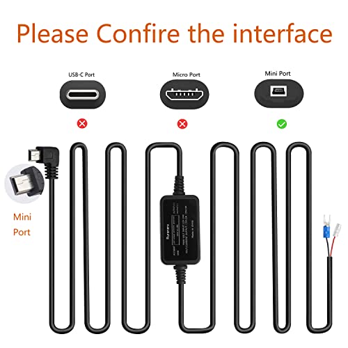 Dashcam Hardwiring Kit Mini USB Hard Wire Kit Compatible with Vantrue N2 Pro, N2, T2, N1 Pro, X4, M2,S1 Car Dash Camera Charger Cable Power Cord Power Supply, 4 Fuse Tap Cable and Installation Tool