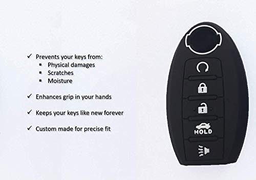 Key Fob Cover Silicone 5 Buttons Smart Car Key Case Protector Compatible with 2020 2019 2018 2017 2016 2015 2014 2013 Nissan Armada Murano Rogue Maxima Altima Sedan Pathfinder KR5S (Black Purple)