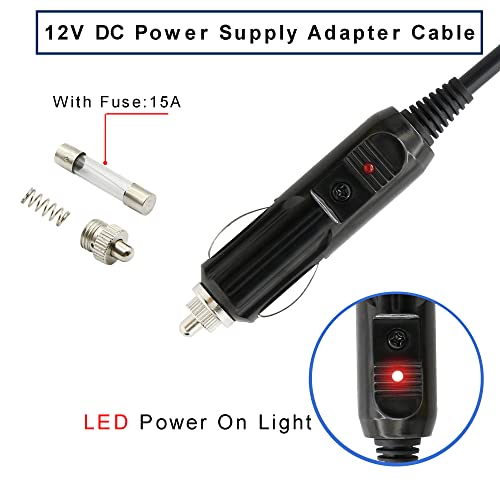 GINTOOYUN Car Cigarette Lighter to DC 8mm, DC7909 7.9 x 5.5mm Car Charger Power Supply Cord, 9.8Ft 12V Cable for Car DVR,Bluetooth Speakers,Camera,GPS,Laptop 3m