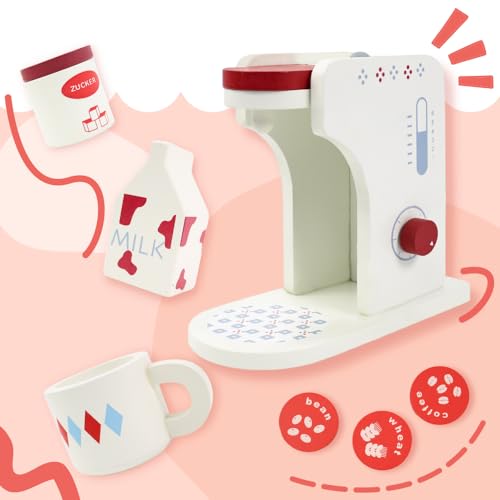 OsetToys Kids Coffee Maker Playset, Wooden Coffee Set Play to Learn Coffee Making Routine , Multi - Pretend Play Kitchen Accessories Kids Coffee Maker Play Set for Girls and Boys