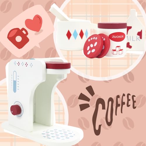 OsetToys Kids Coffee Maker Playset, Wooden Coffee Set Play to Learn Coffee Making Routine , Multi - Pretend Play Kitchen Accessories Kids Coffee Maker Play Set for Girls and Boys