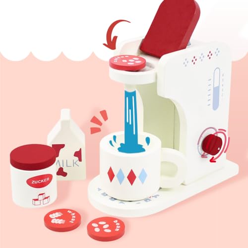 OsetToys Kids Coffee Maker Playset, Wooden Coffee Set Play to Learn Coffee Making Routine , Multi - Pretend Play Kitchen Accessories Kids Coffee Maker Play Set for Girls and Boys