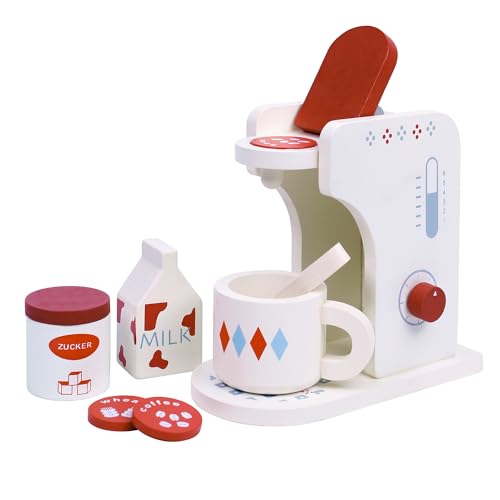 OsetToys Kids Coffee Maker Playset, Wooden Coffee Set Play to Learn Coffee Making Routine , Multi - Pretend Play Kitchen Accessories Kids Coffee Maker Play Set for Girls and Boys