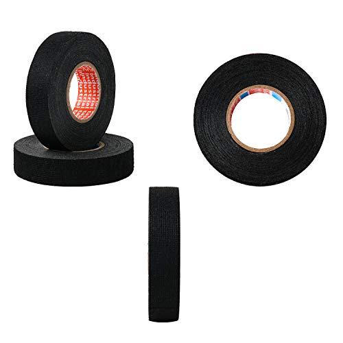 HSTECH 5 Rolls Wire Loom Harness Cloth Tape, Speaker Wiring Harness Cloth Tape, Black Adhesive Fabric Tape, for Automobile Electrical Wire harnessing Noise Dampening Heat Proof (15mm X 15m)