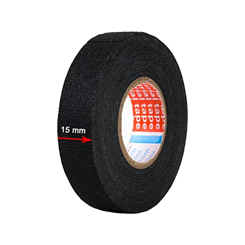 HSTECH 5 Rolls Wire Loom Harness Cloth Tape, Speaker Wiring Harness Cloth Tape, Black Adhesive Fabric Tape, for Automobile Electrical Wire harnessing Noise Dampening Heat Proof (15mm X 15m)